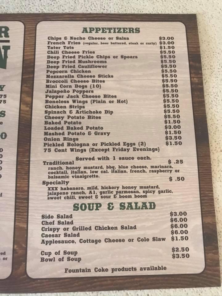 Menu at Flat River Saloon pub & bar, Six Lakes