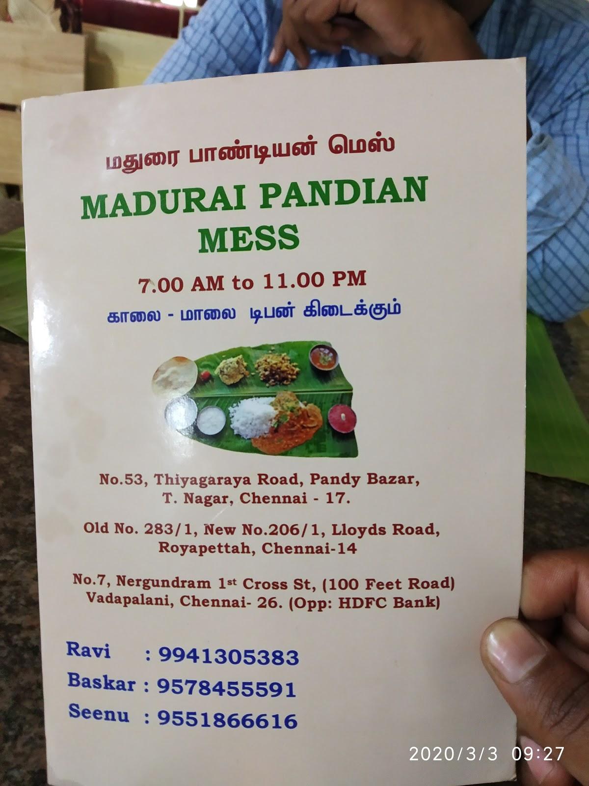 Madurai Pandiyan mess, Chennai - Restaurant reviews