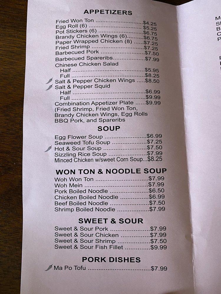 Menu at Moy's Restaurant, Fresno