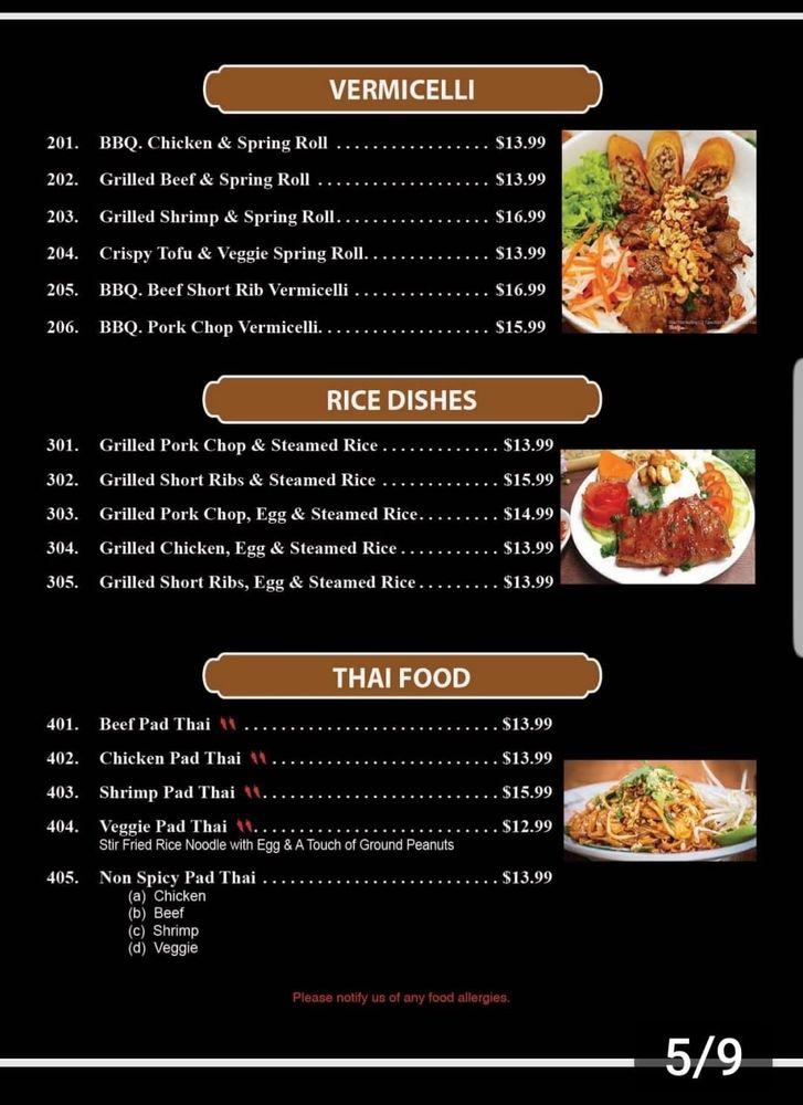 Menu au Pho Simcoe restaurant, Wasaga Beach
