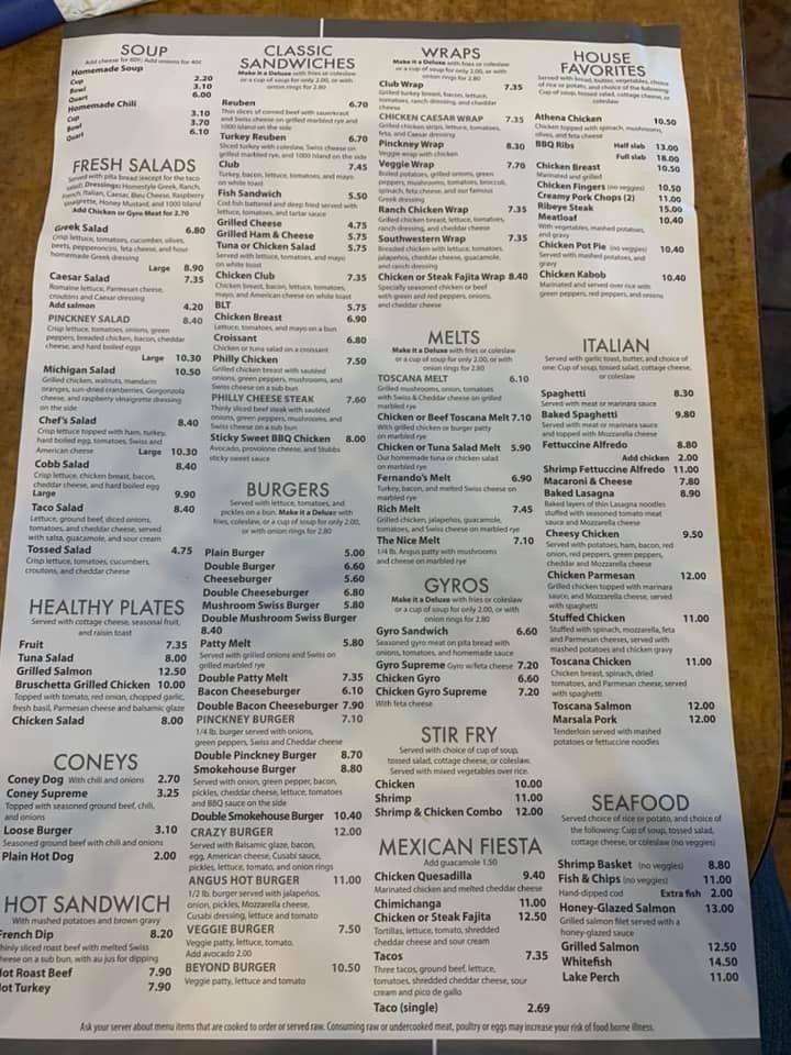 Menu at Pinckney Diner restaurant, Pinckney, 150 S Howell St