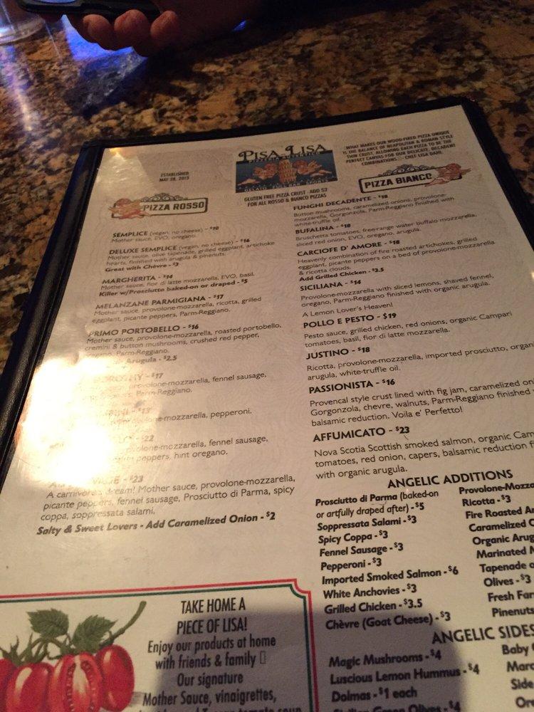Menu at Pisa Lisa pizzeria, Sedona, AZ-89A