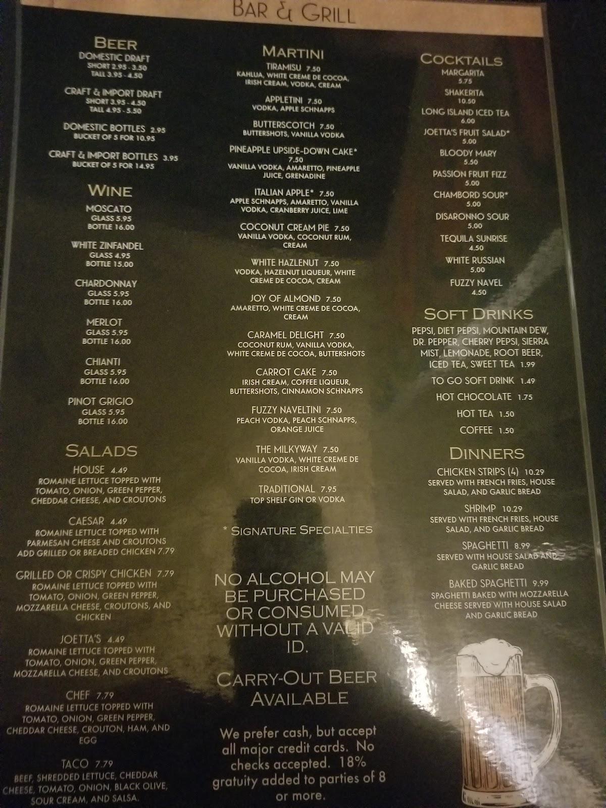 Menu at Pizza Villa II pizzeria, Jasonville