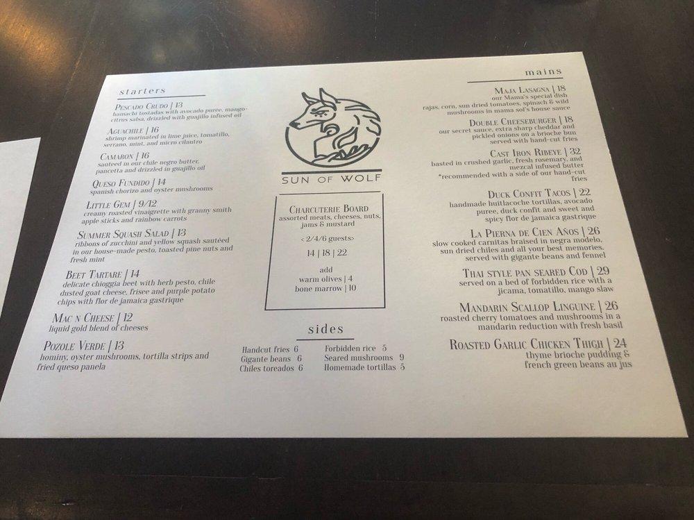 Menu at SUN of WOLF pub & bar, Palo Alto
