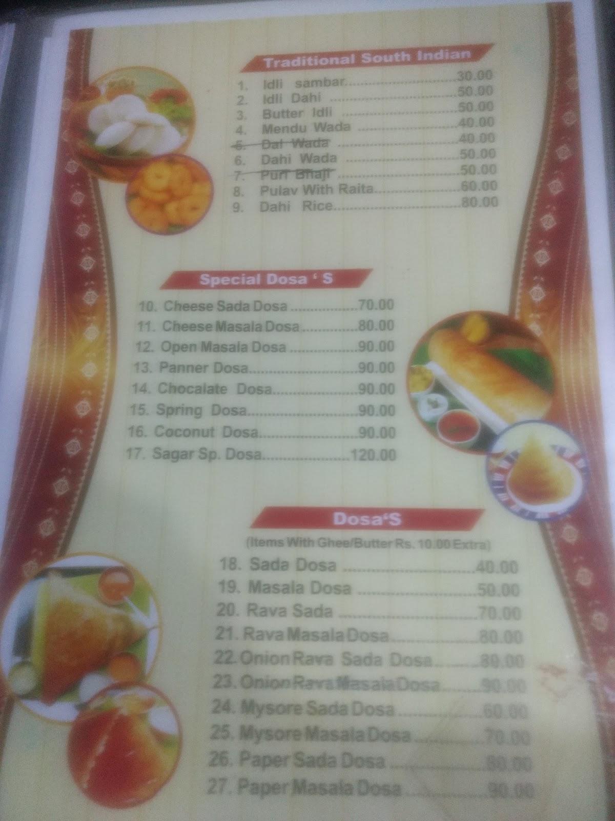 Menu at Sagar Fresh Food, Anjar