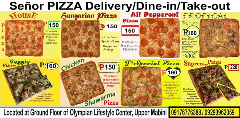Menu at Señor Pizza pizzeria, Baguio