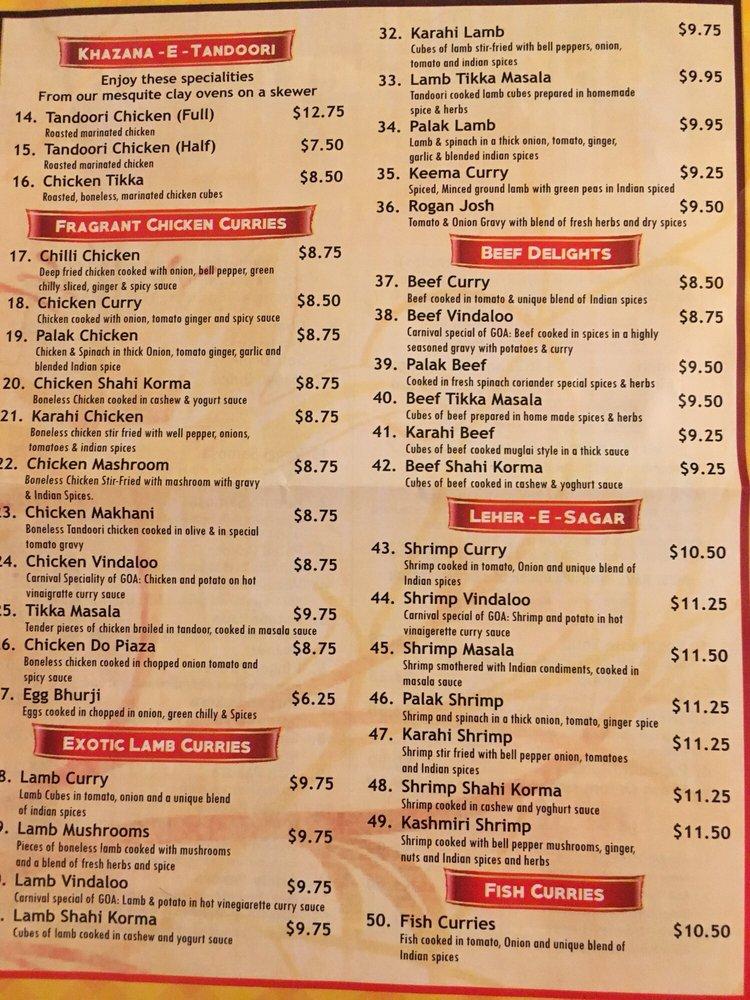 Menu at Sher-e-Punjab restaurant, Tucson, 853 E Grant Rd