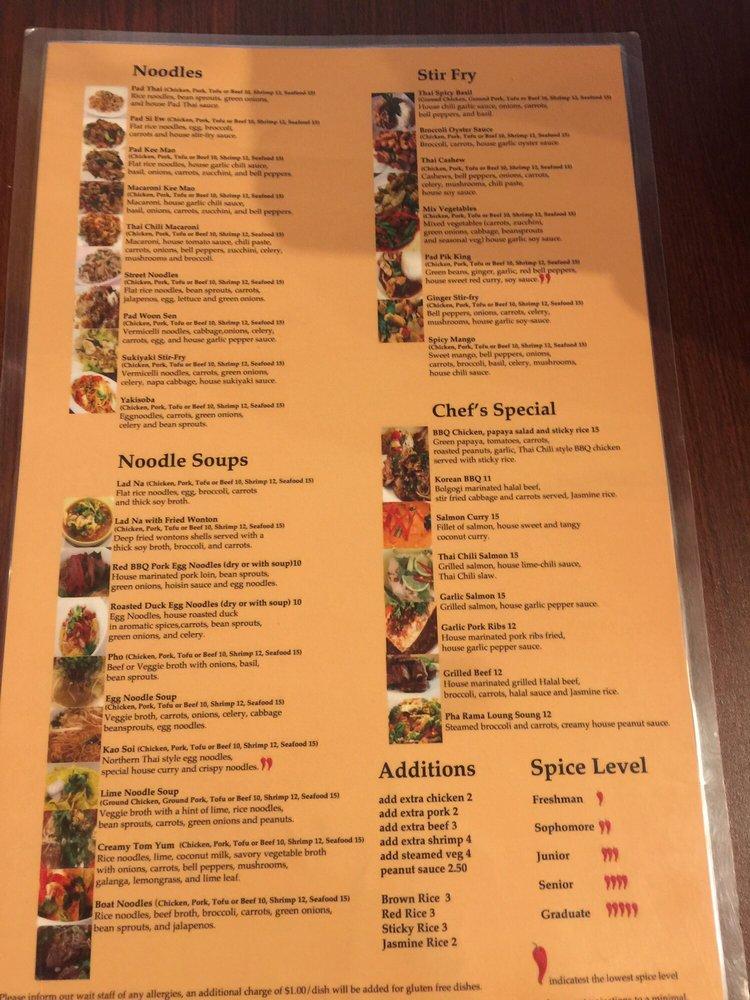 Menu at Thai Chili restaurant, Corvallis