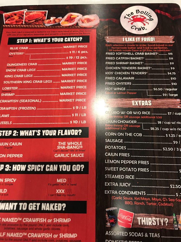 Menu at The Boiling Crab restaurant, Garden Grove, Brookhurst St