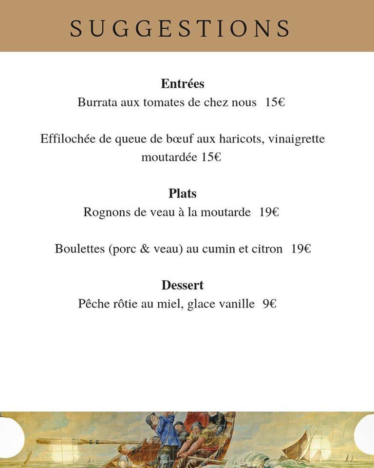 Menu at Restaurant Vincent, Brussels