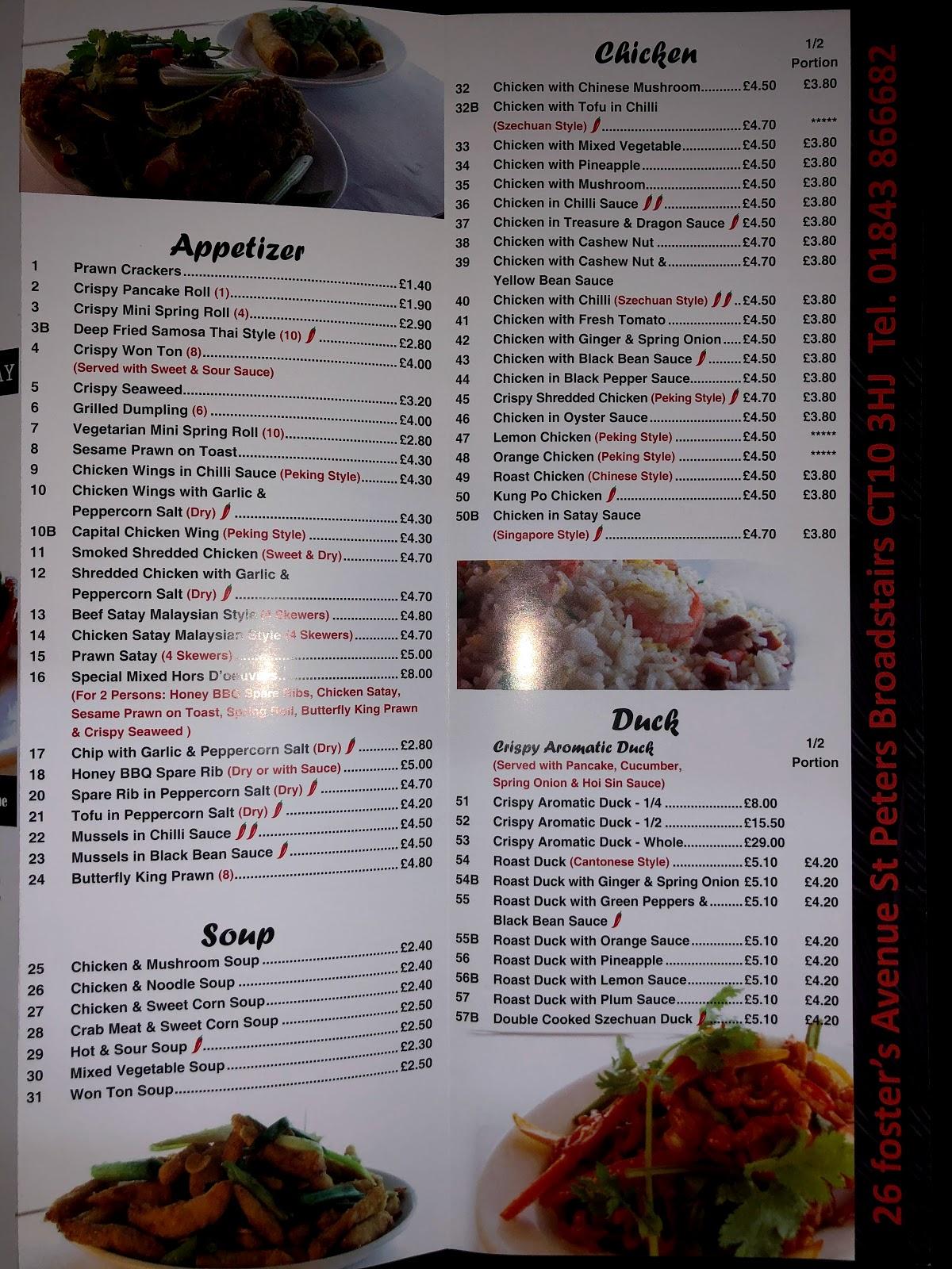 Menu at Chinaman fast food, Broadstairs