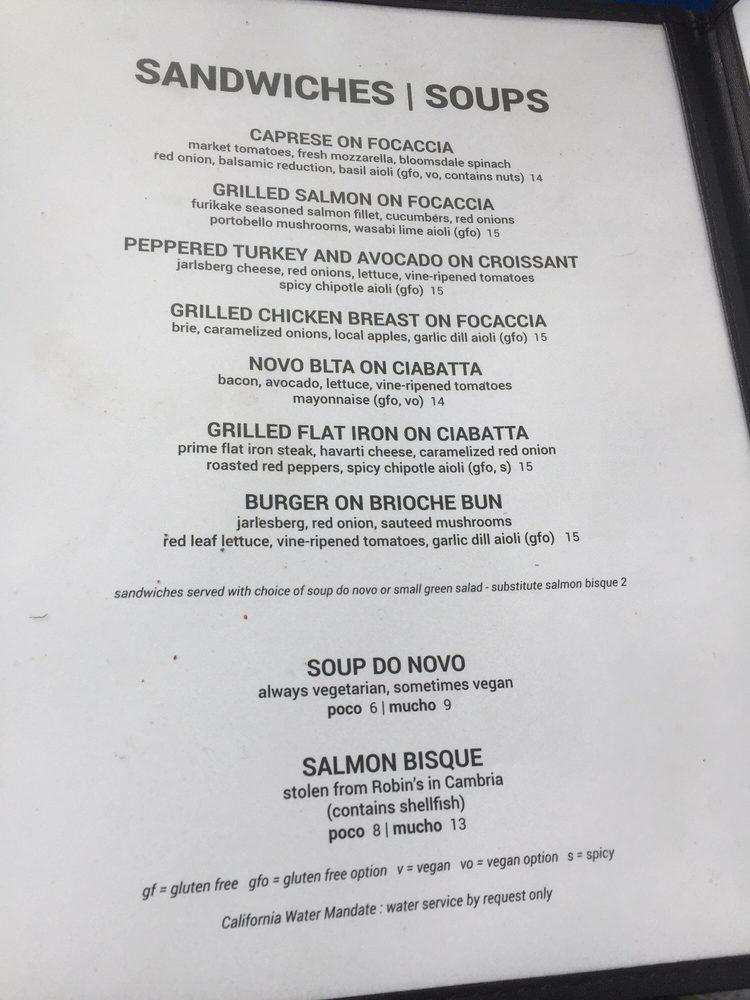 Menu at Novo pub & bar, San Luis Obispo