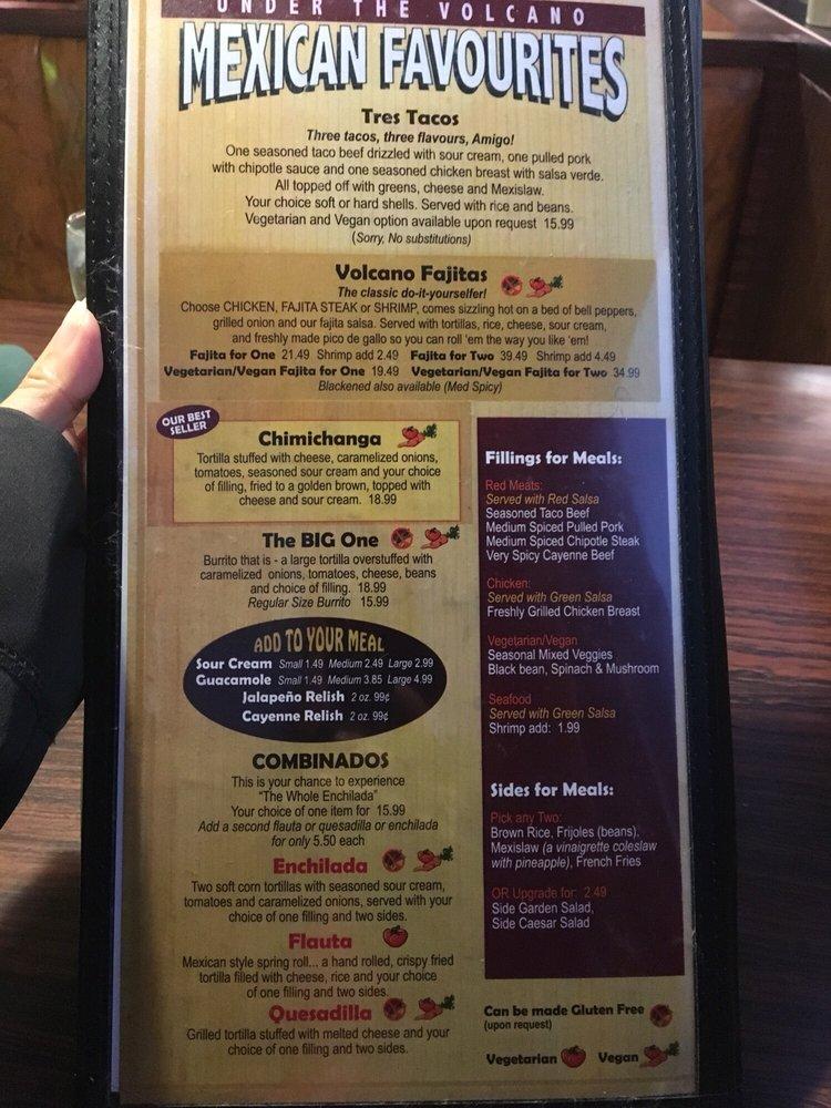 Menu at Under The Volcano restaurant, London