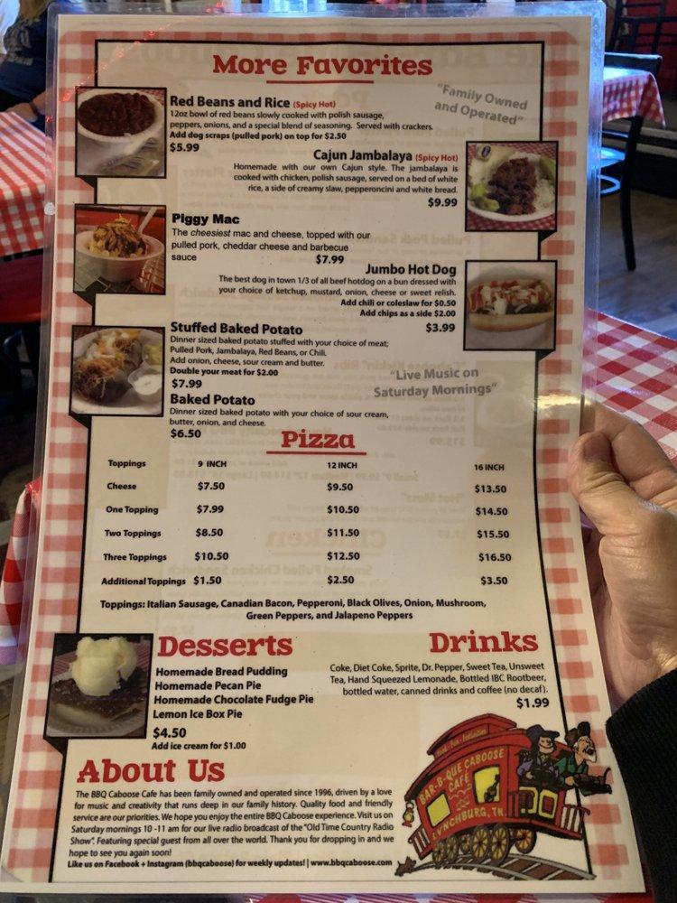 Menu at BBQ Caboose Cafe, Lynchburg, 217 Main St