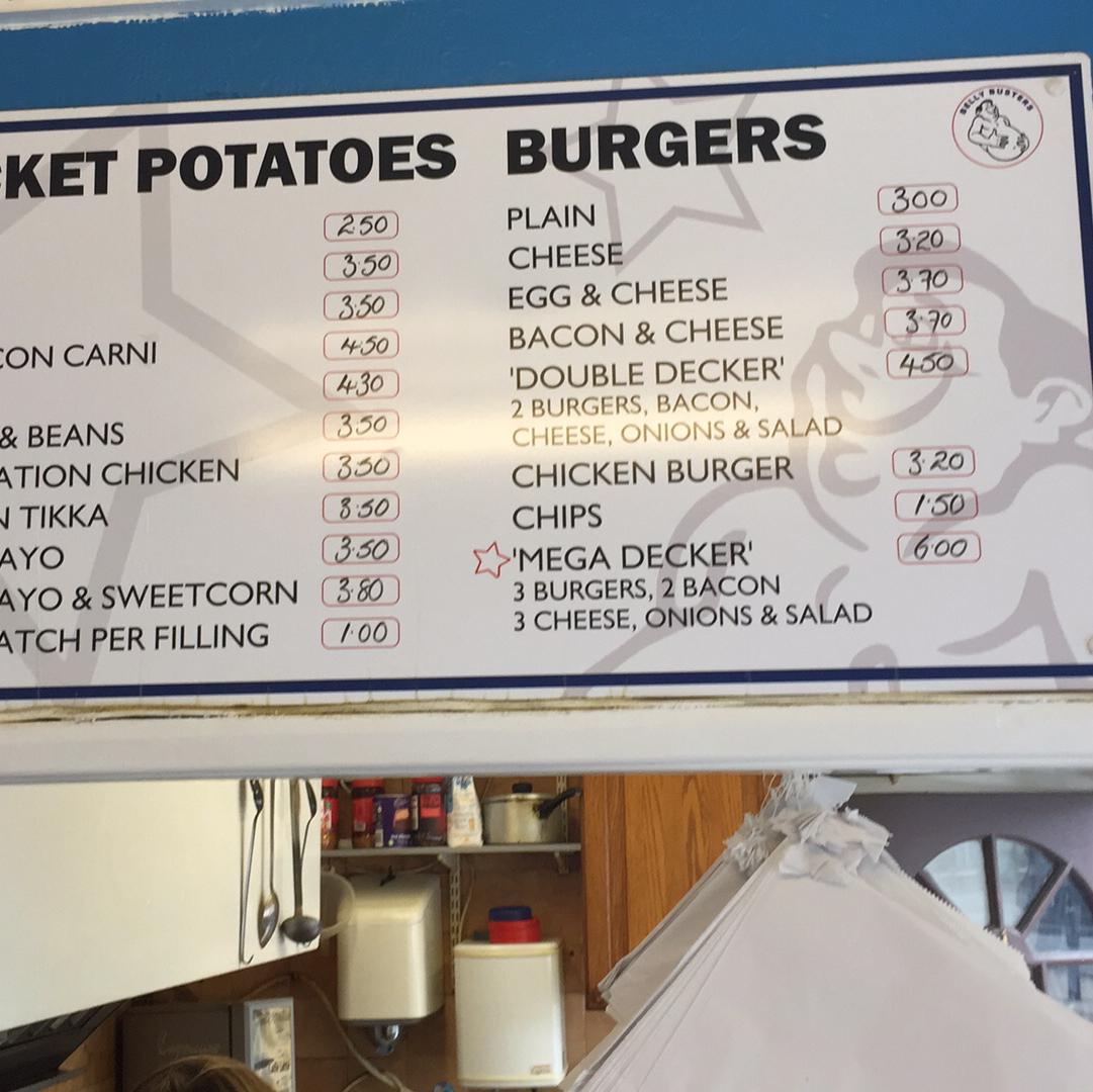 Menu at Bellybusters, Amersham, HP65 Amersham