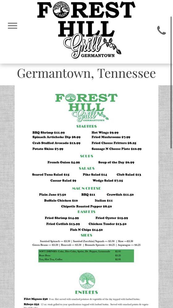 Menu at Forest Hill Grill restaurant, Germantown