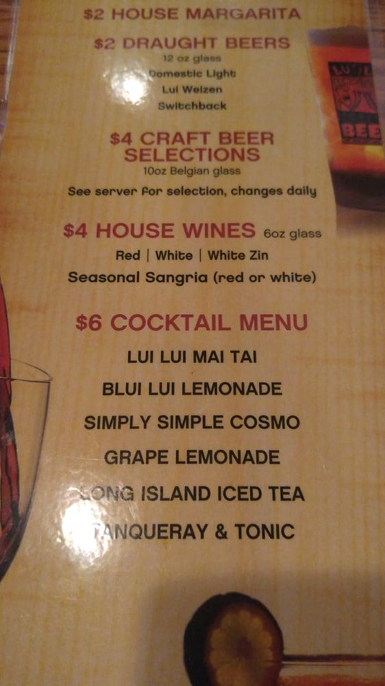 Menu at Lui Lui restaurant, Nashua
