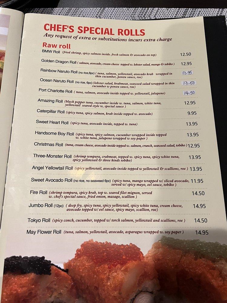Menu at Misaki Sushi restaurant, Port Charlotte
