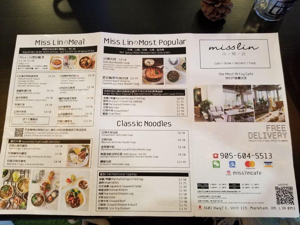 Menu at Miss Lin Cafe, Markham