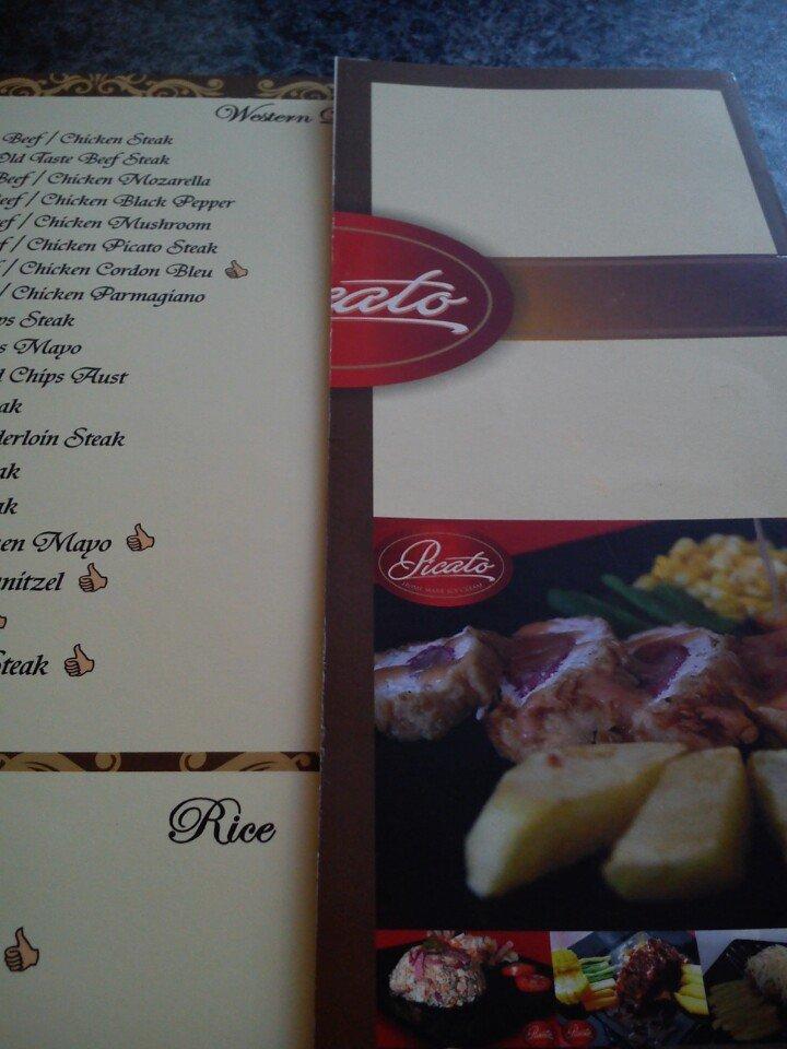 Menu at Picato Steak steakhouse, Semarang, Argopuro
