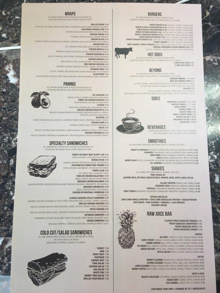 Menu at Seymours Cafe, Livingston, 567 S Livingston Ave