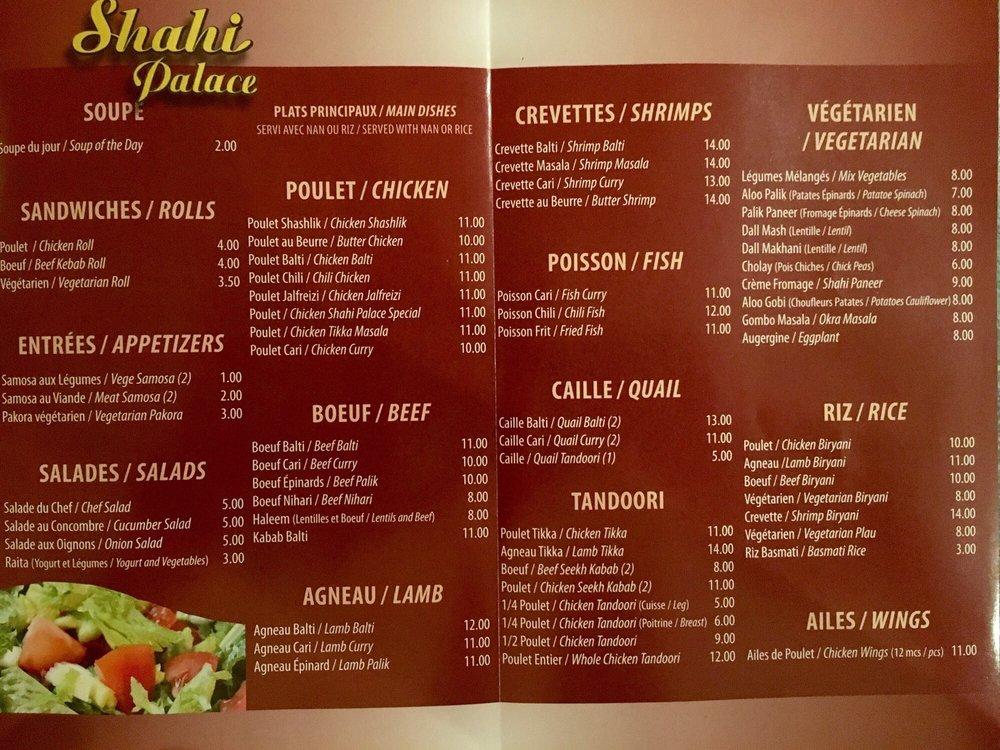 Menu at Shahi Palace Restaurant, Dollard-Des Ormeaux