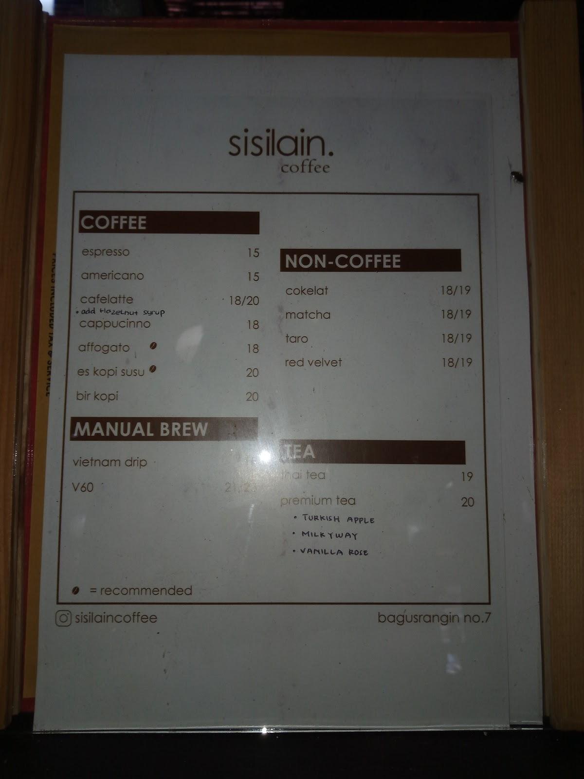 Menu at Sisi Lain Coffee cafe, Bandung
