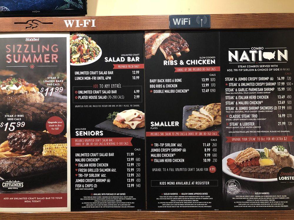 Menu at Sizzler steakhouse, Fountain Valley, Harbor Blvd