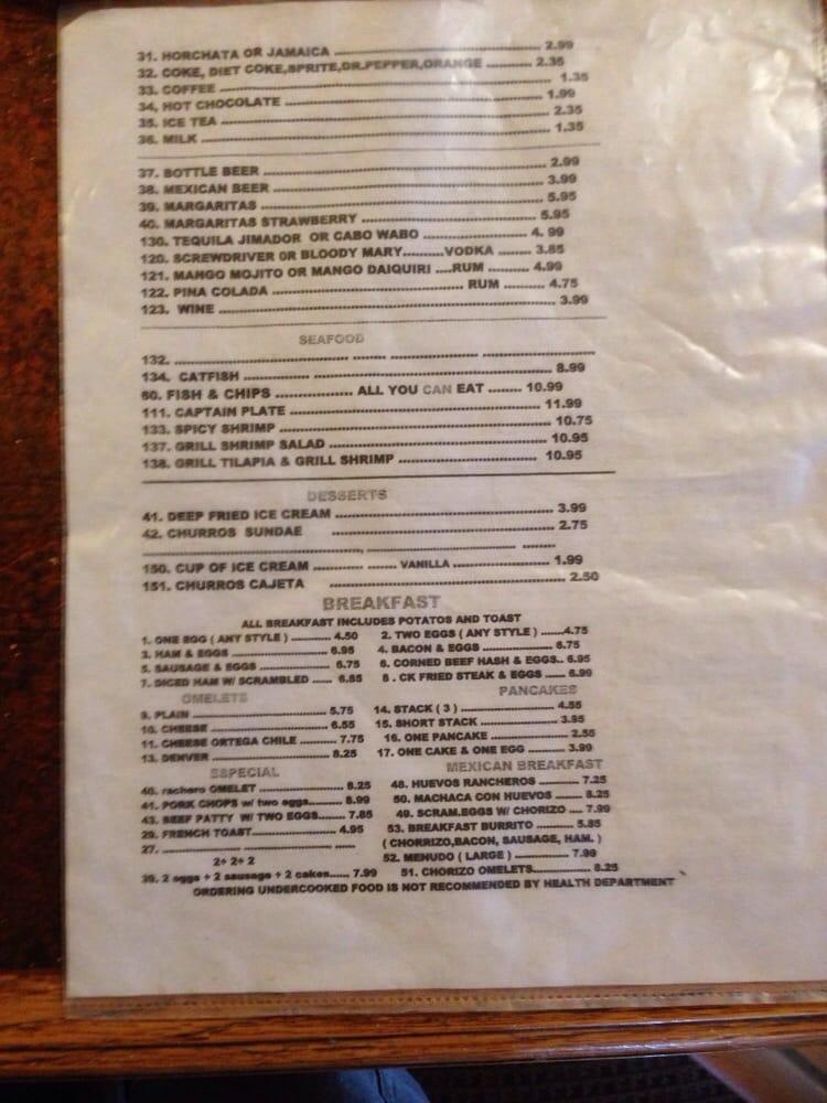 Menu at Taco Mio restaurant, Quartzsite