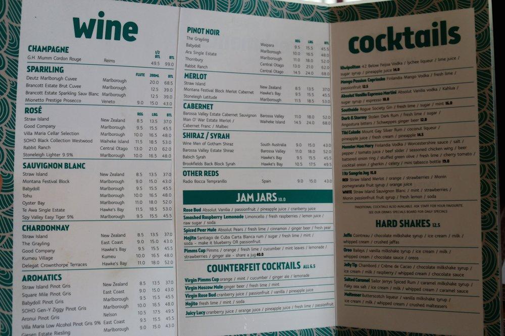 Menu at The Flying Moa pub & bar, Auckland