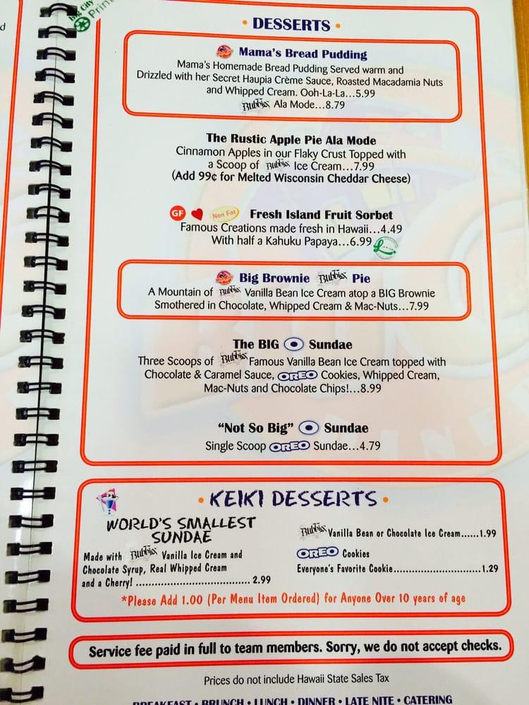 Menu at Big City Diner restaurant, Waipahu, 94-800 Ukeʻe Street #305
