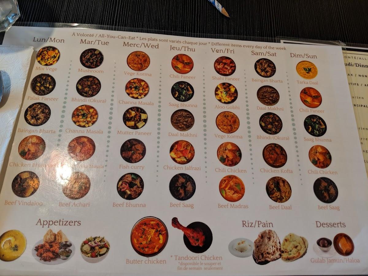 Menu at Buffet Maharani restaurant, Montréal, 808 Rue Jean-Talon O