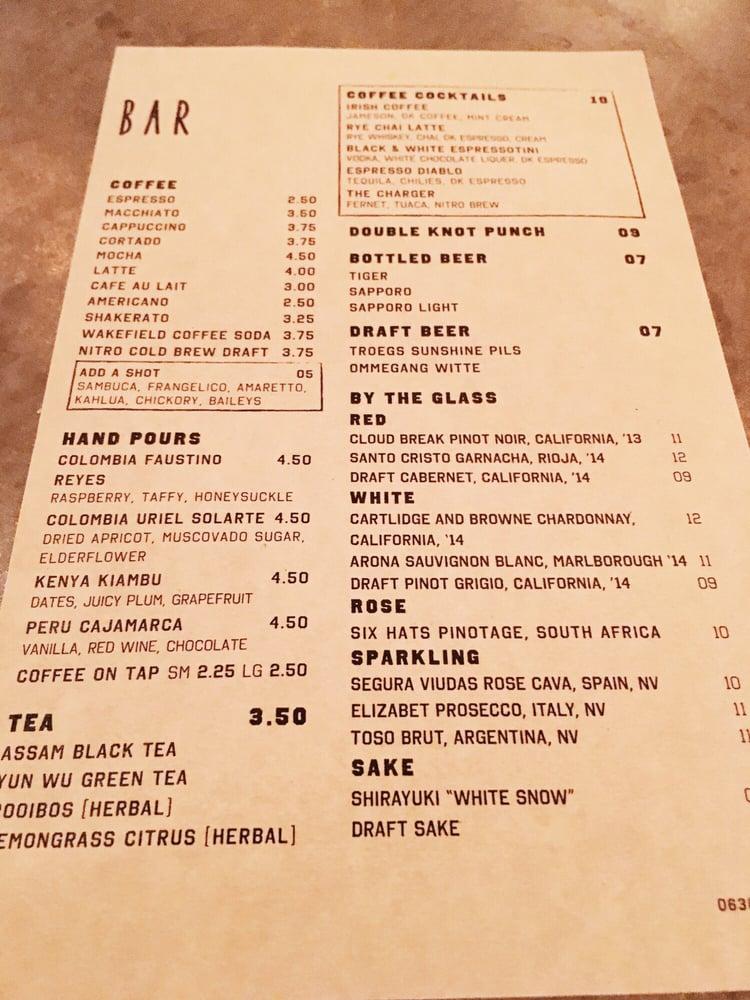 Menu at Double Knot restaurant, Philadelphia