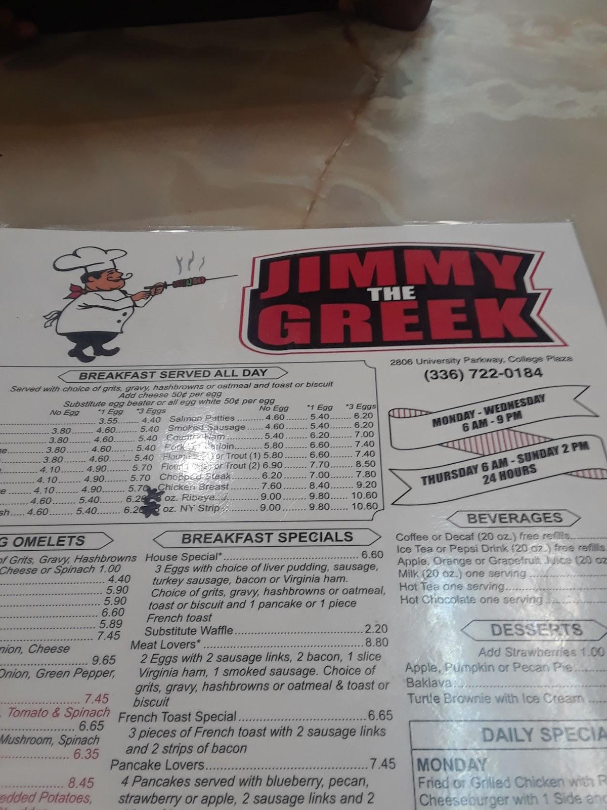 Menu at Jimmy the Greek Coliseum restaurant, Winston-Salem, University Pkwy