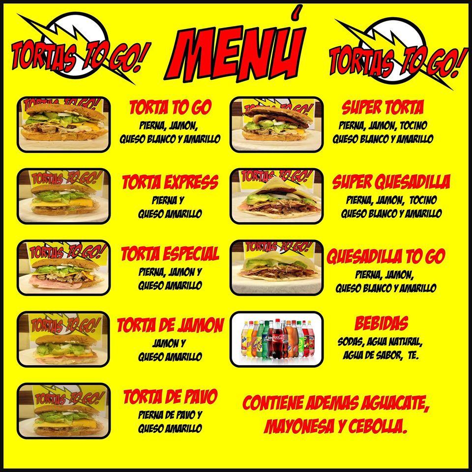 Carta del restaurante Tortas to Go, Mexicali