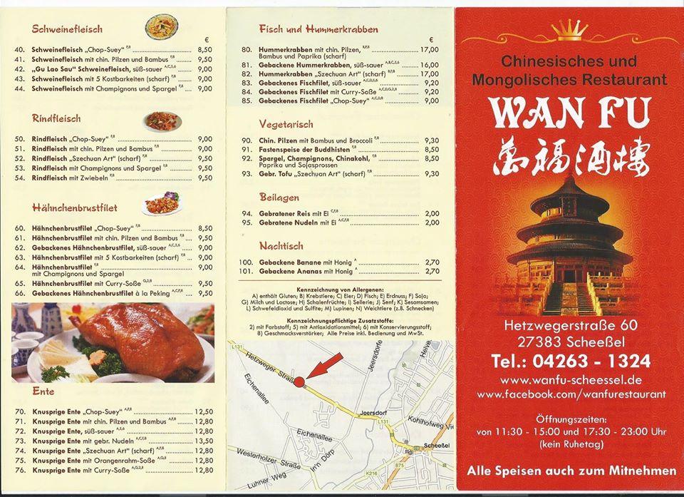Speisekarte von Wan Fu restaurant, Scheeßel