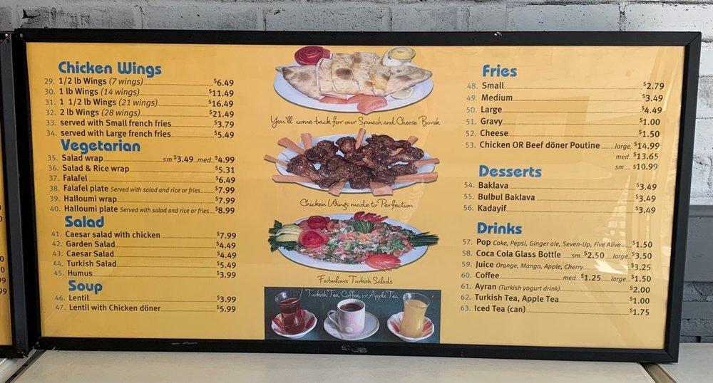 Menu at Babos Donerpoint restaurant, Toronto