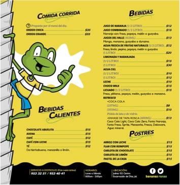Carta del restaurante Bananas Ranas, Encarnación del Díaz, Isabel La ...