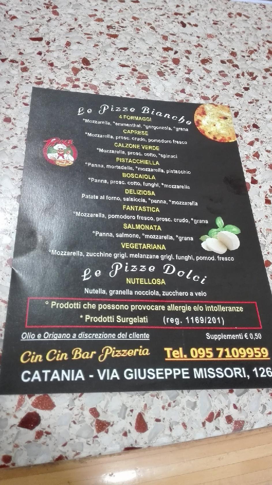 Menu at Cin cin bar, Catania