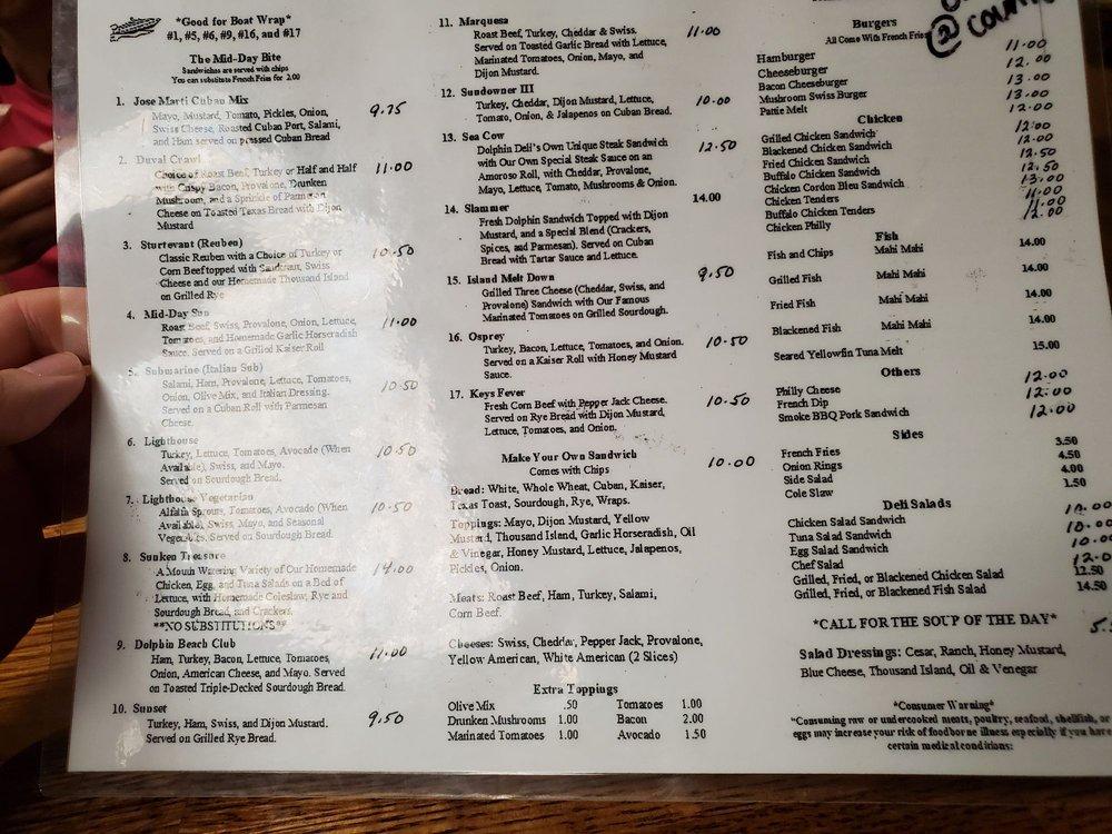 Menu at Dolphin Deli restaurant, Stock Island