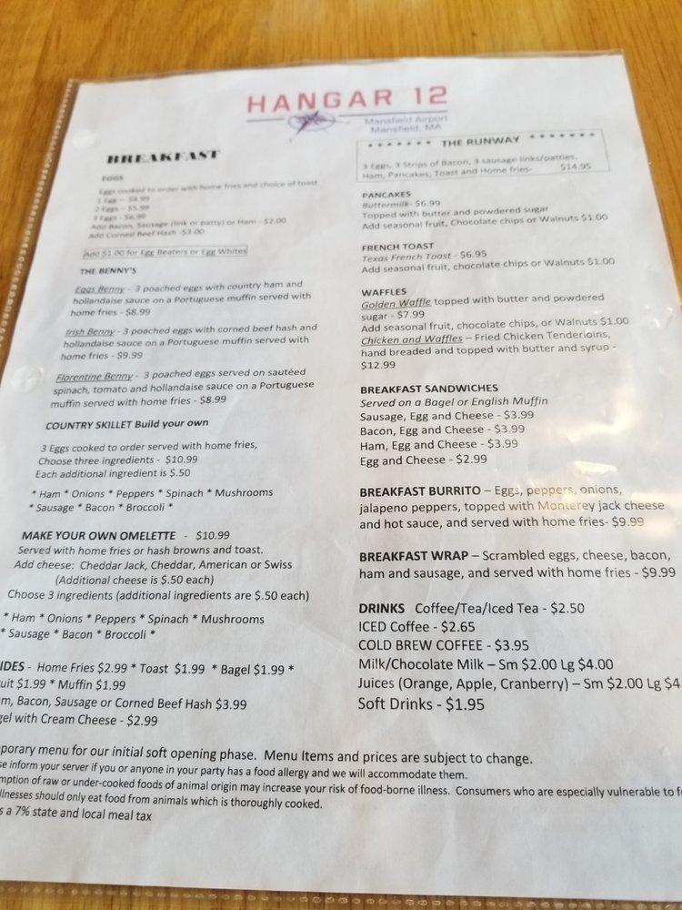Menu at Hangar 12 Restaurant, Mansfield