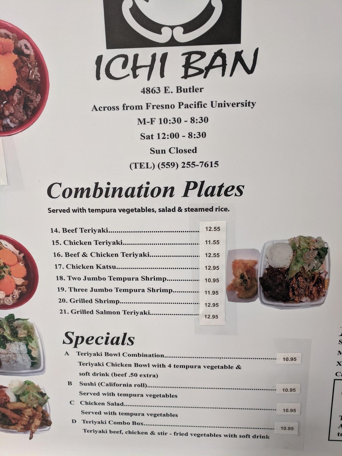 Menu at Ichiban restaurant, Fresno