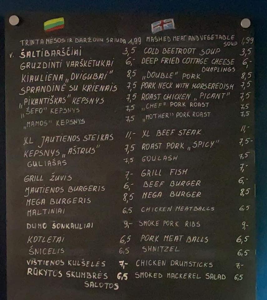 Carta del café Lietuviskas Skonis, Boston