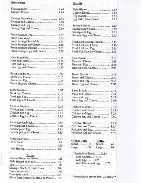 Menu at Little Rocket restaurant, Farmville