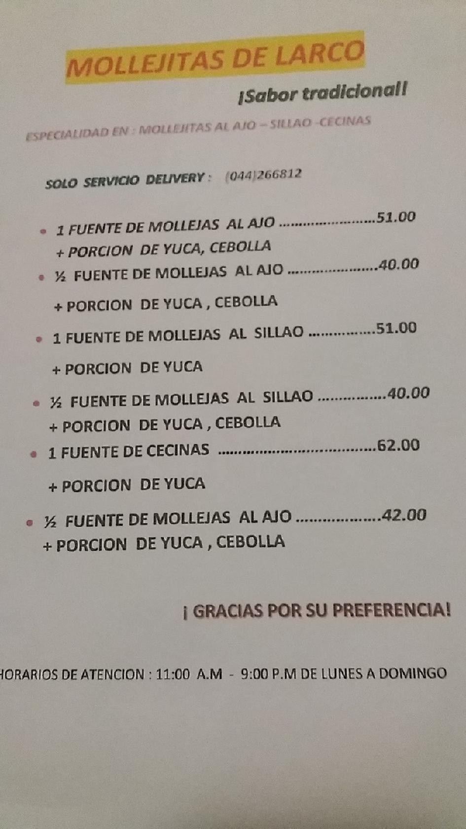 Menu At Mollejitas De Larco Restaurant Trujillo