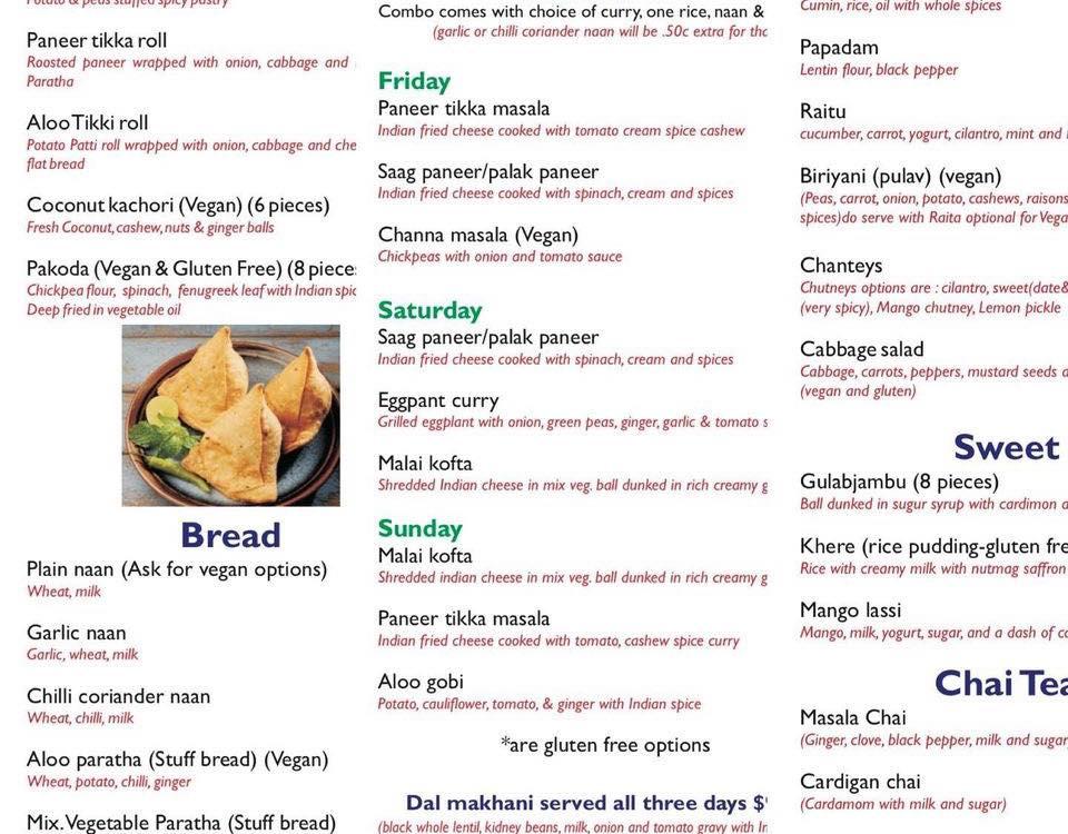 Menu at Namaste Indian Vegetarian Take Out Food restaurant, Rockport