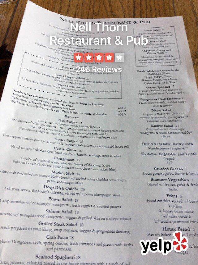 Menu at Nell Thorn pub & bar, La Conner