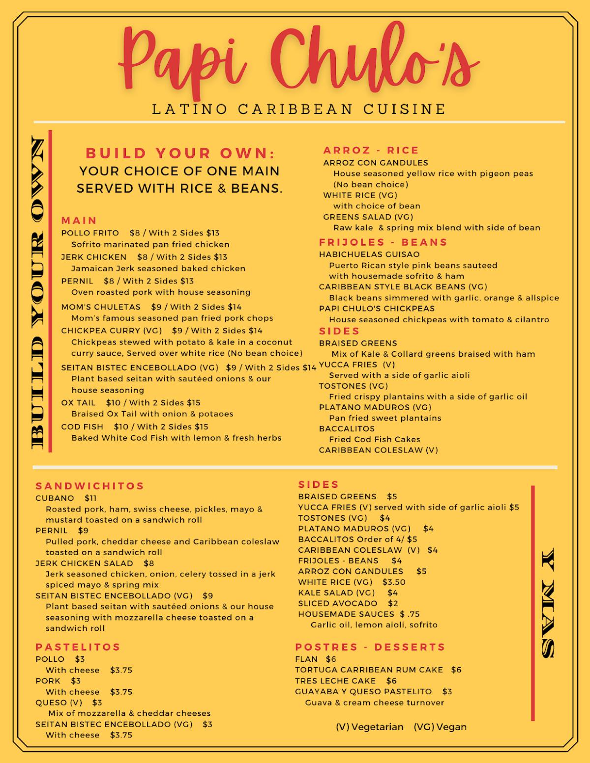 Menu at Papi Chulo's desserts, Phoenixville