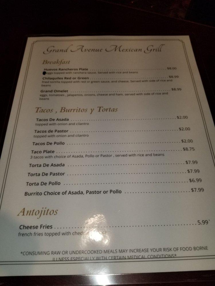 Menu at The Grand Avenue Mexican Grill pub & bar, Phoenix
