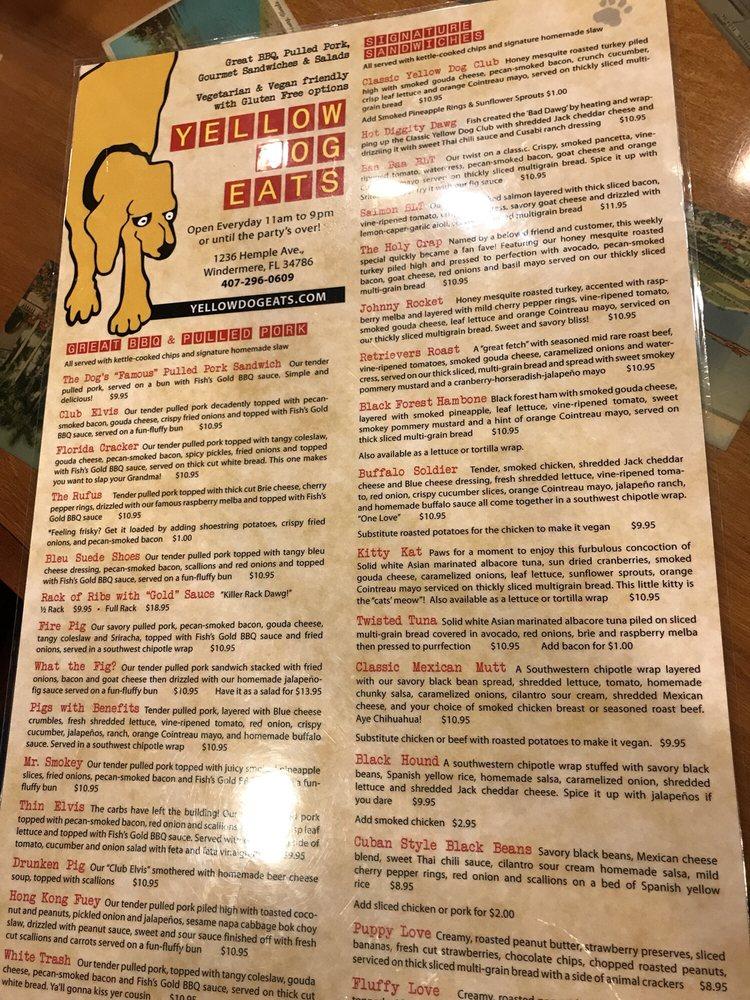 Carta de barbacoa Yellow Dog Eats, Gotha, Hempel Ave